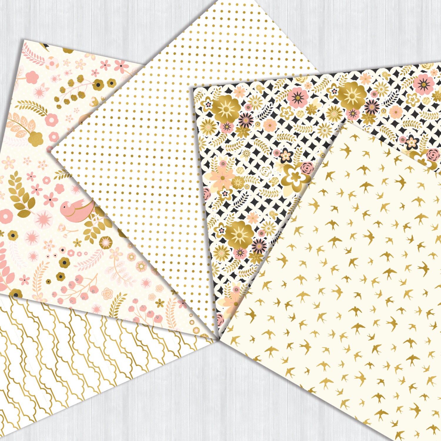 Pink and Gold Foil Birds Digital Printable Paper Spring - Etsy