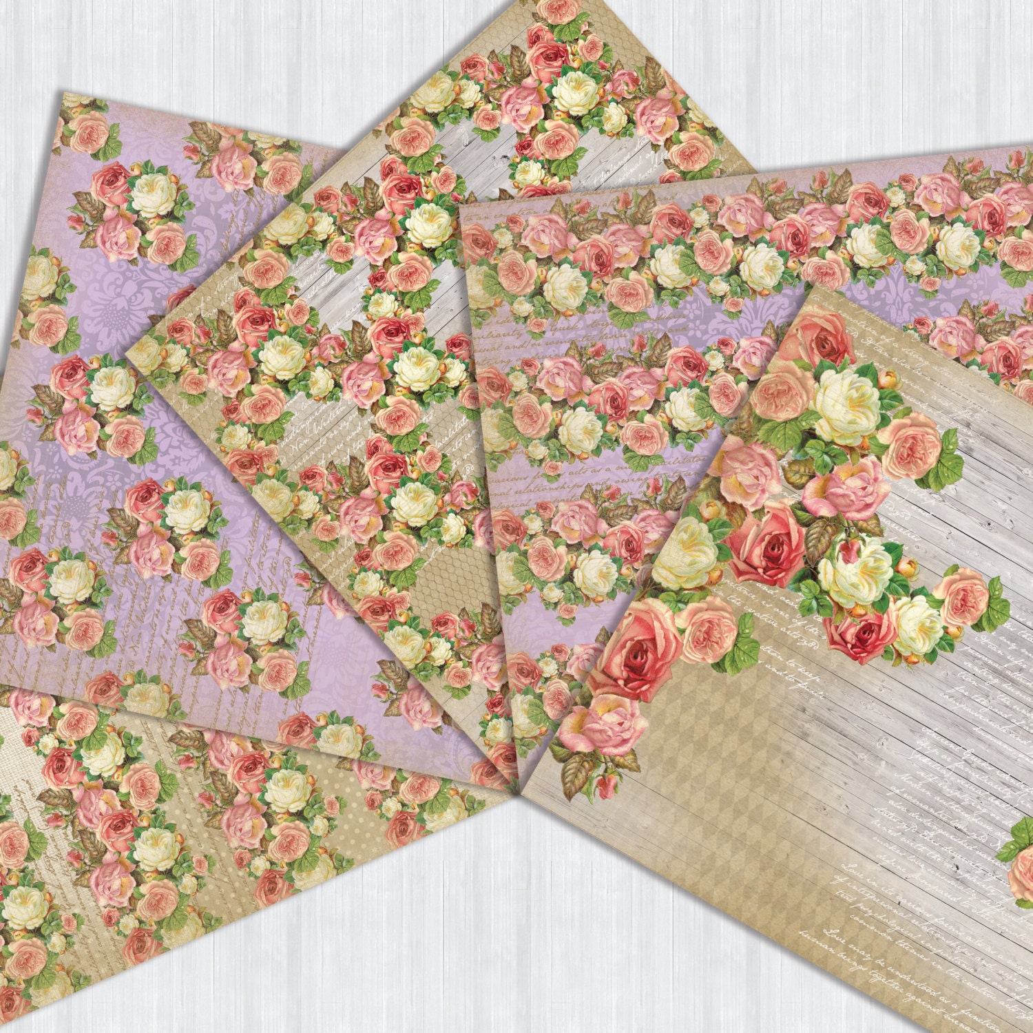 Violet Roses Digital Paper Pack Instant Download Burlap Wood | Etsy