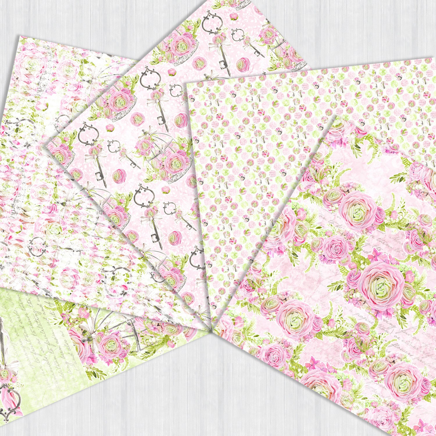 Pink Floral Paper Pack Wedding Digital Paper Roses - Etsy