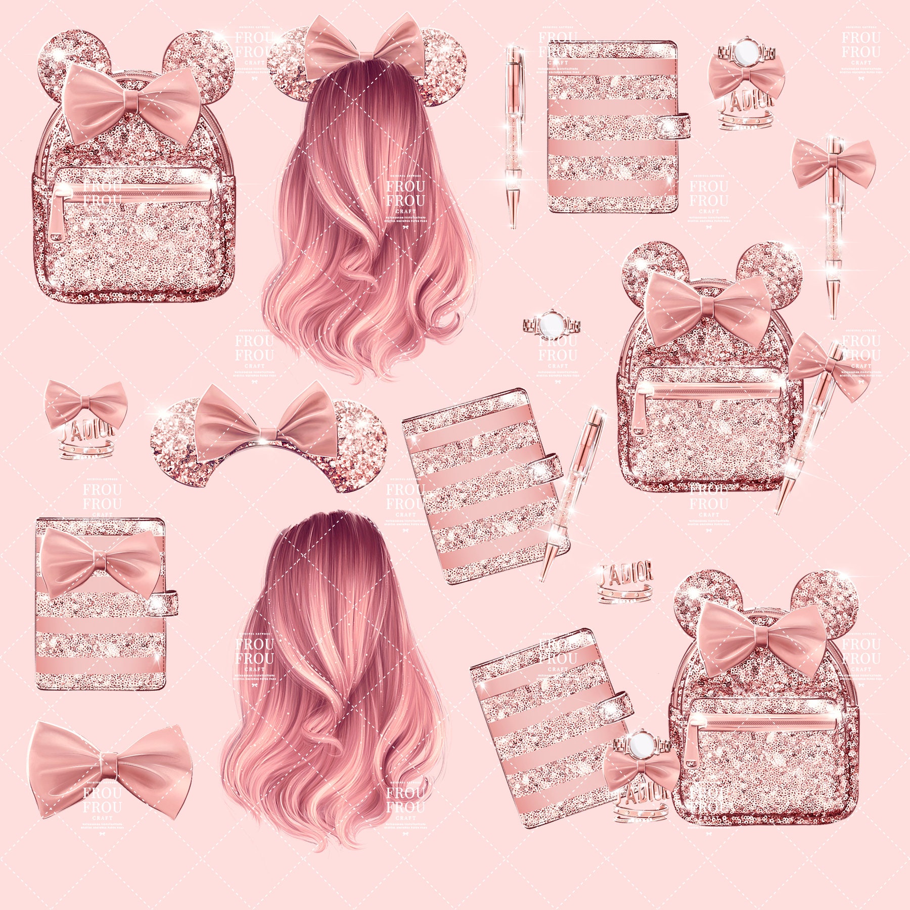 Pink Glitter Clipart Rose Gold Clip Art Fairytale Planner - Etsy