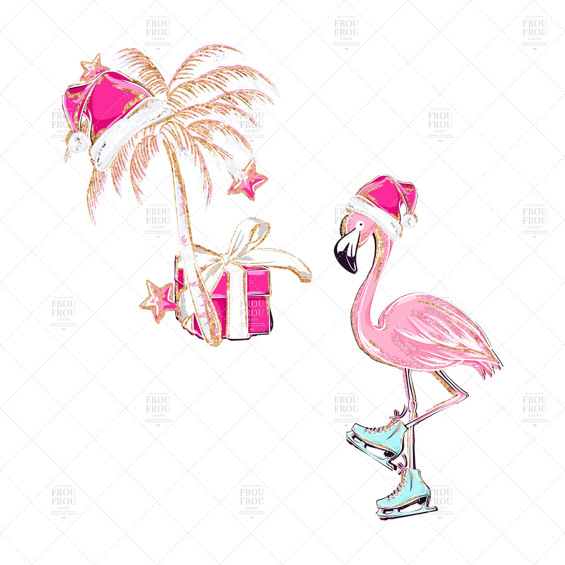 Tropical Christmas Clip Art Cute Flamingo Clipart Hot | Etsy Canada