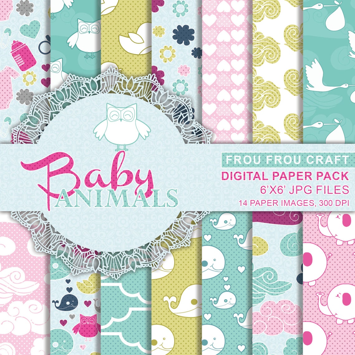 Cute Baby Animals Digital Paper Pack Instant Download Blue | Etsy