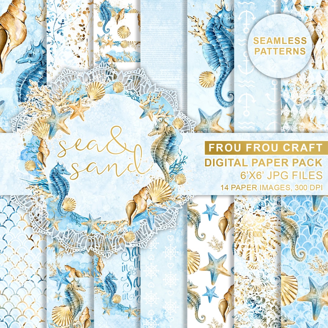 Sea Digital Paper Pack, Watercolor Nautical, Seamless Patterns, Sea ...
