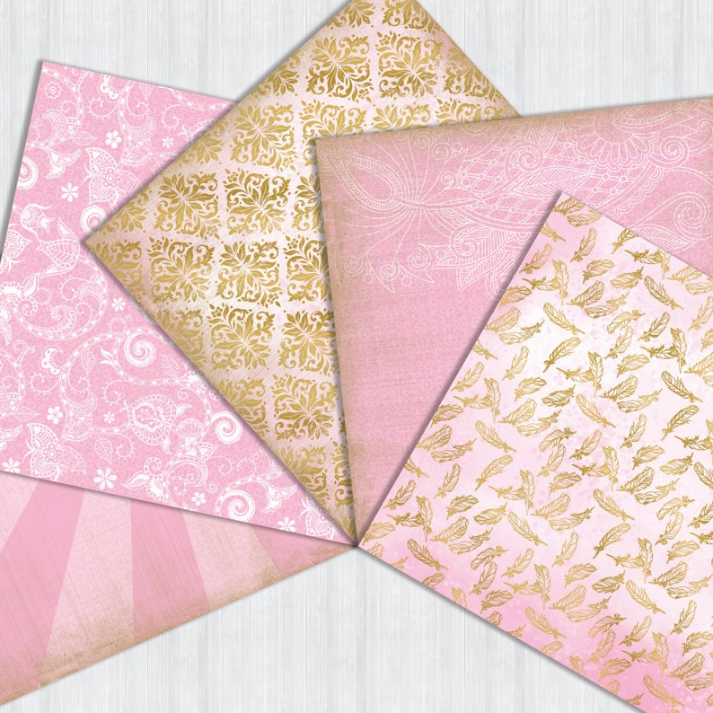 Pink Gold Digital Paper Pack Instant Download Watercolor - Etsy