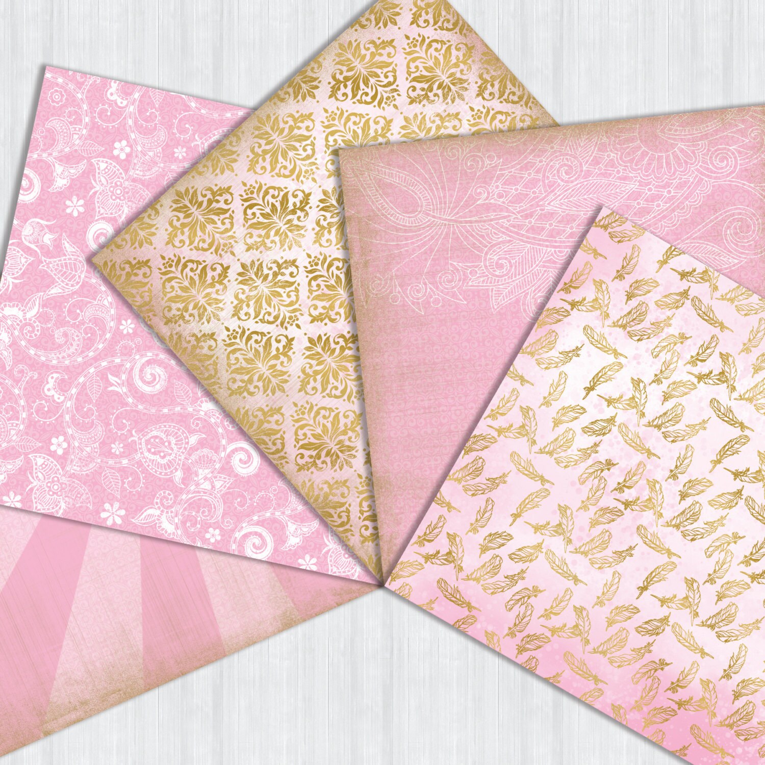 Pink Gold Digital Paper Pack Instant Download Watercolor - Etsy