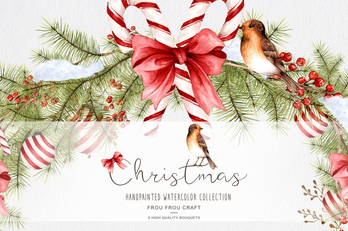 Christmas Clipart Handpainted Watercolor Winter Intant - Etsy