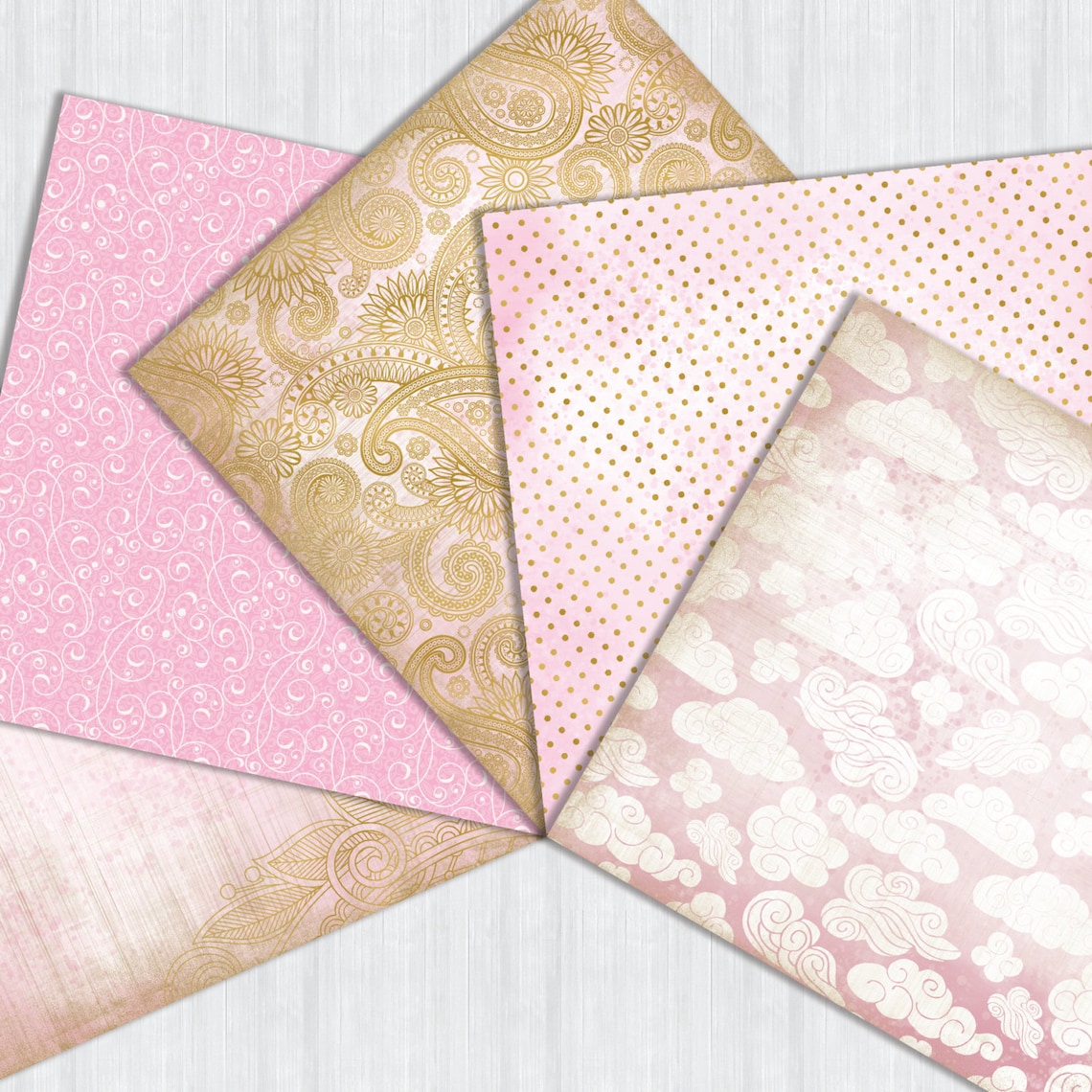 Pink Gold Digital Paper Pack Instant Download Watercolor - Etsy