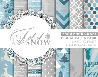 Blue Christmas Frost Digital Paper Pack Instant Download | Etsy