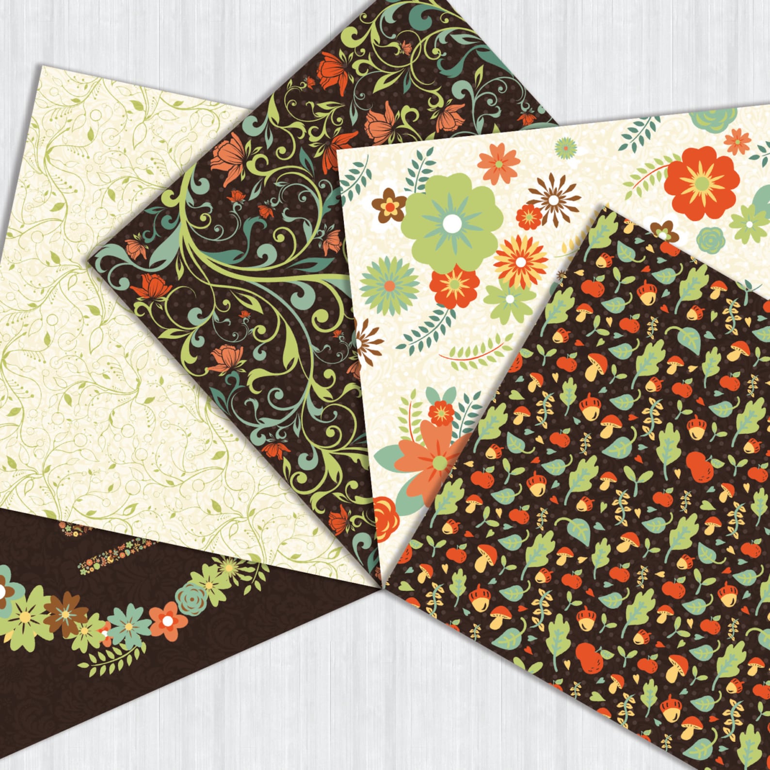 Floral Digital Paper Pack Instant Download Cream White Red - Etsy