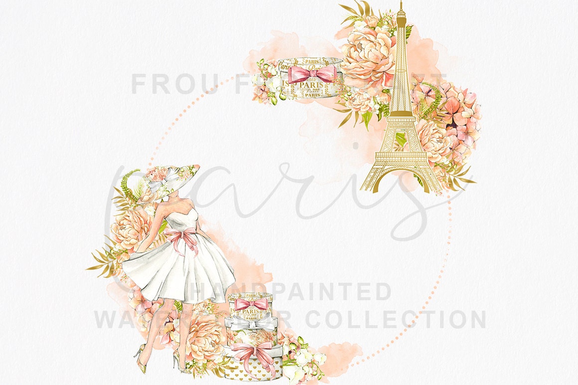 Paris Clipart Eiffel Tower French Fashion Watercolor Floral - Etsy