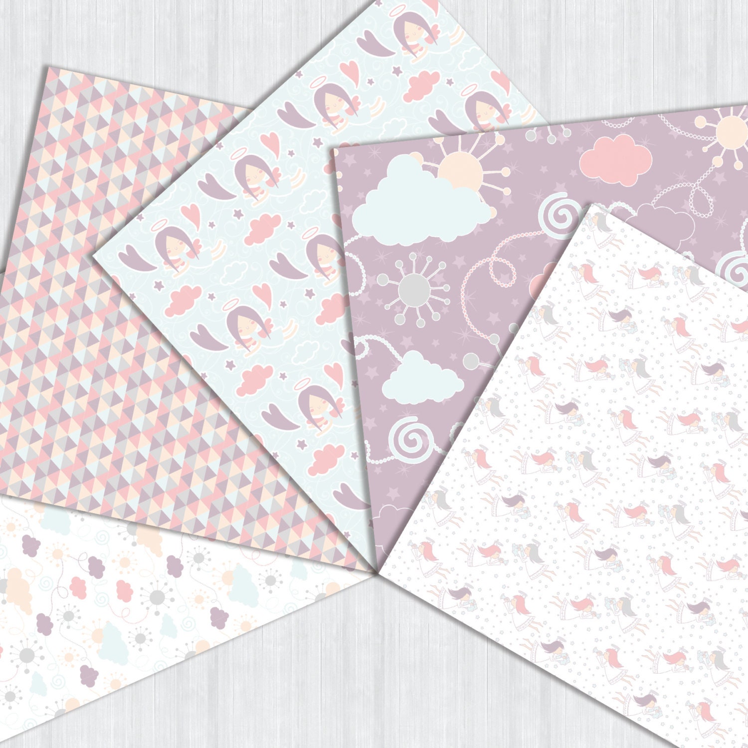 Angels Digital Pack Printable, Baby Pink Angels Digital Paper Craft ...