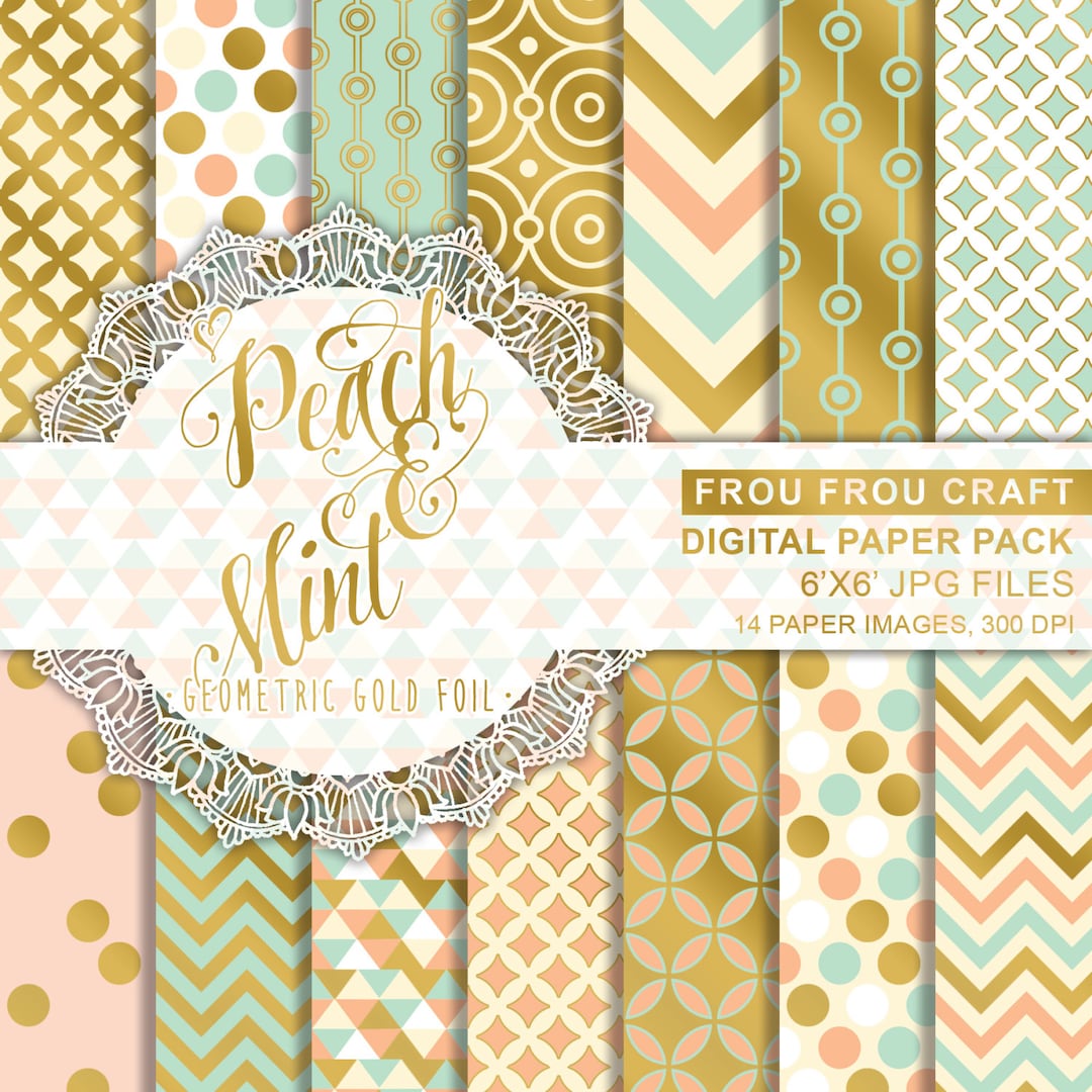 Geometric Gold Foil Paper Chevron Geometric Digital Paper Circles ...