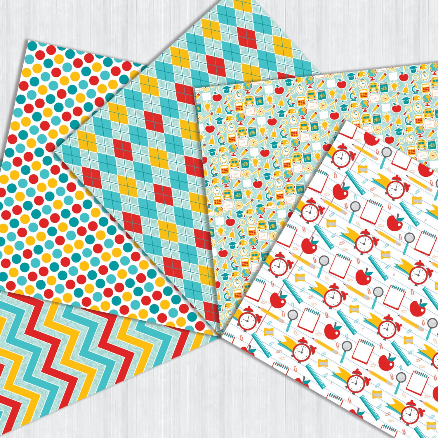 Back to School Digital Paper Yellow Red Blue Digital Paper - Etsy