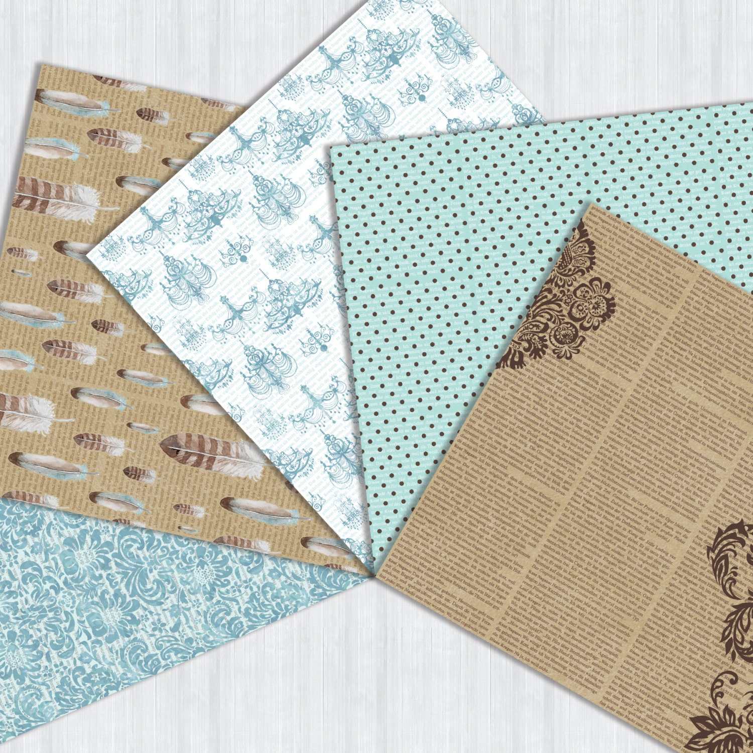 Aqua Blue Digital Paper Pack Instant Download Watercolor | Etsy