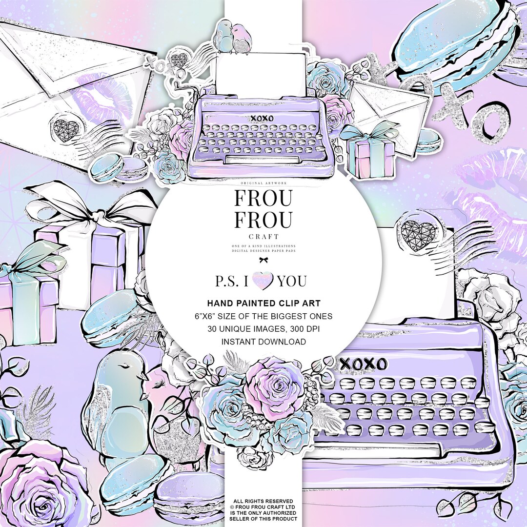 Valentines Day Clipart, Love Birds Clip Art, Typewriter Planner ...