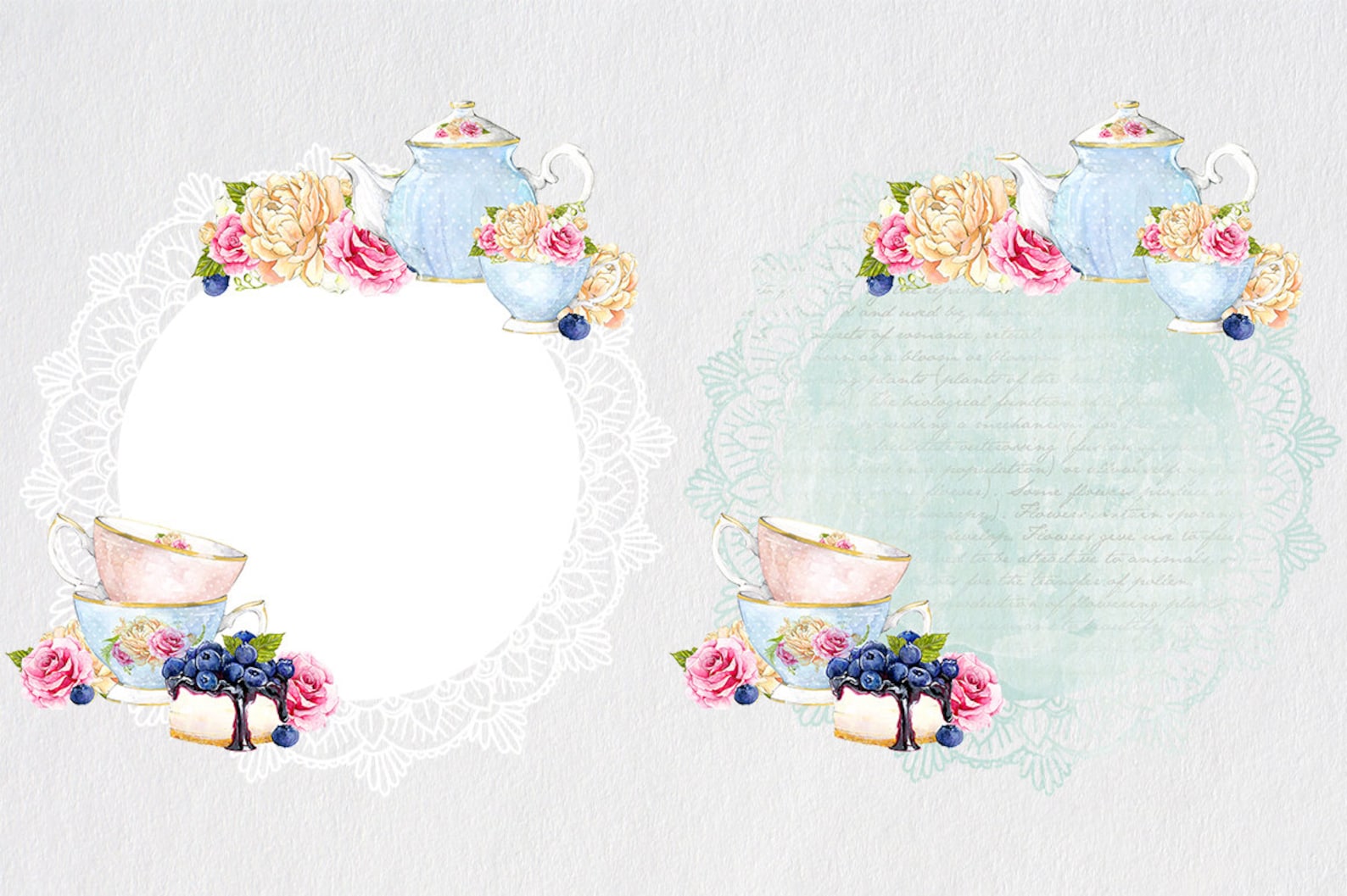 Watercolor Tea Party Clipart Teacup Teapot Blueberry Cake Bridal Shower ...