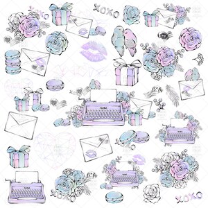 Valentines Day Clipart, Love Birds Clip Art, Typewriter Planner ...