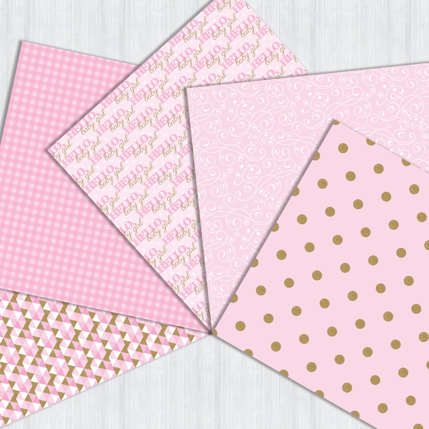 Baby Girl Digital Paper Pack Instant Download Pink Hello - Etsy
