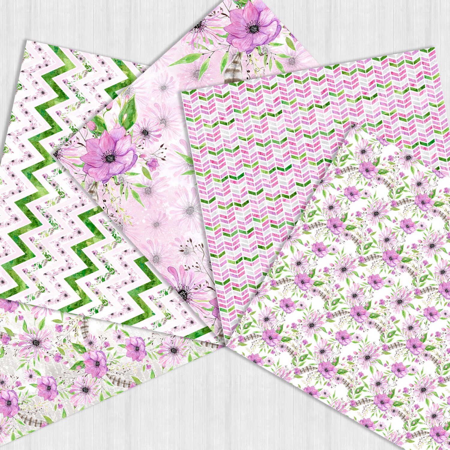 Watercolor Flowers Digital Paper Pack Seamless Pattern Purple - Etsy