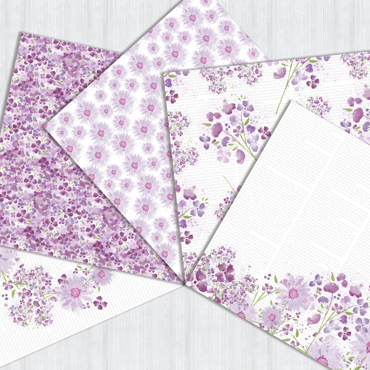 Watercolor Violets Digital Paper Pack Instant Download Clover Flowers ...