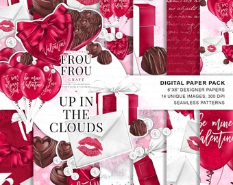 Valentines Paper Pack Love Digital Backgrounds Cute Romantic Chocolate ...