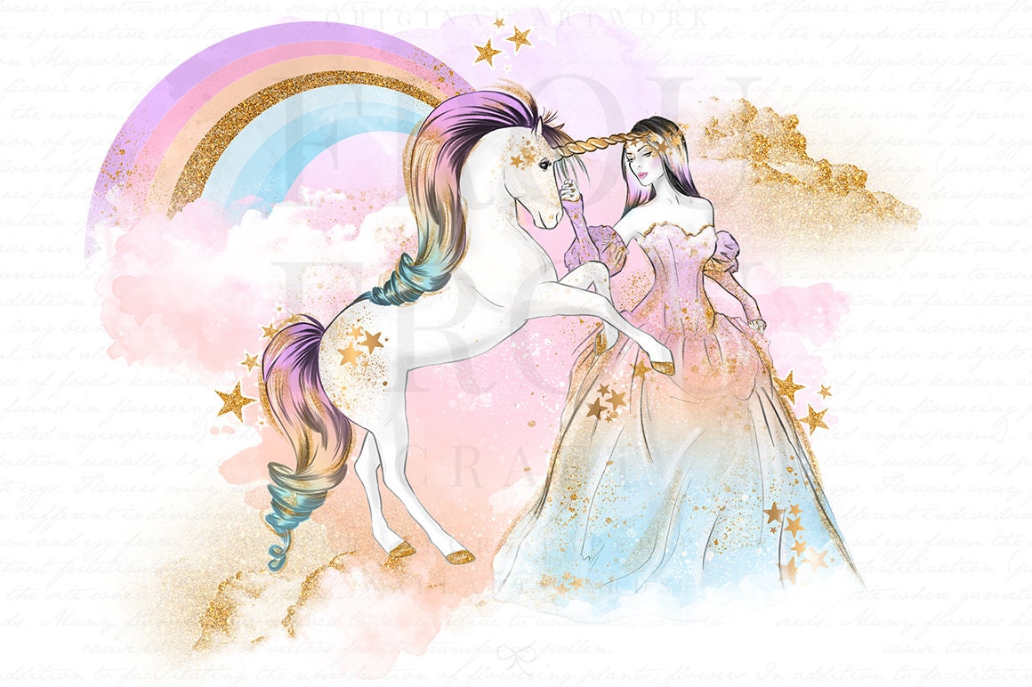 Unicorn Clipart Rainbow Clip Art Princess Graphics Fashion - Etsy