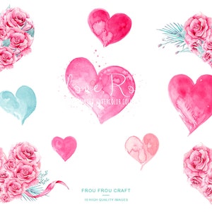 Valentine Card Romantic Roses Clipart Art, Love Digital Stickers, Pink ...