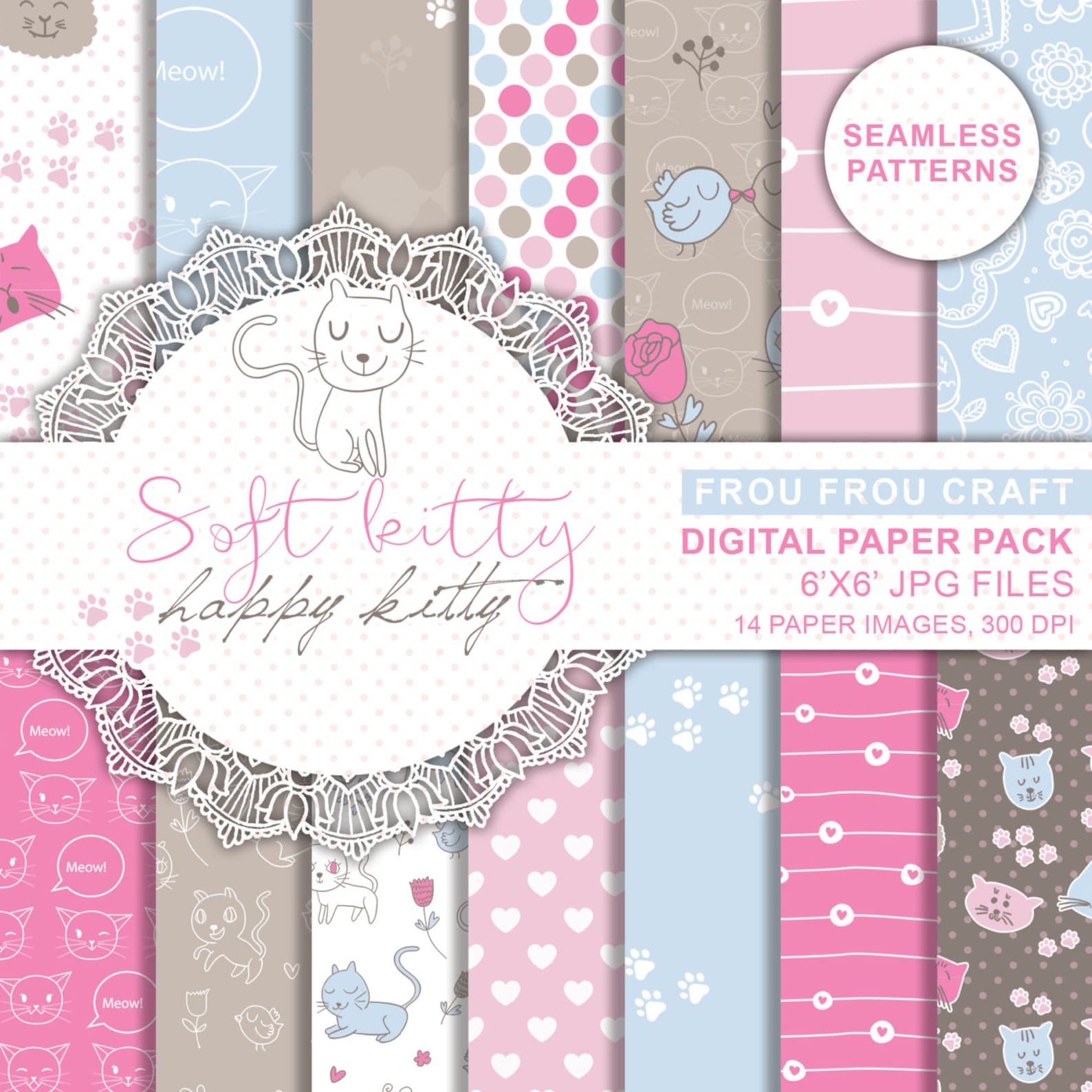 Cute Kitty Seamless Patterns Instant Download Digital Paper - Etsy