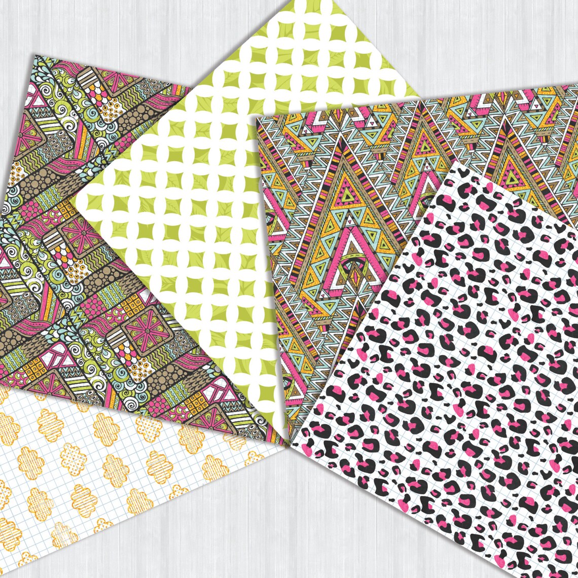 Summer Aztecs Digital Paper Pack Instant Download Gold Glitter Hawaii Green Blue Yellow Pink ...