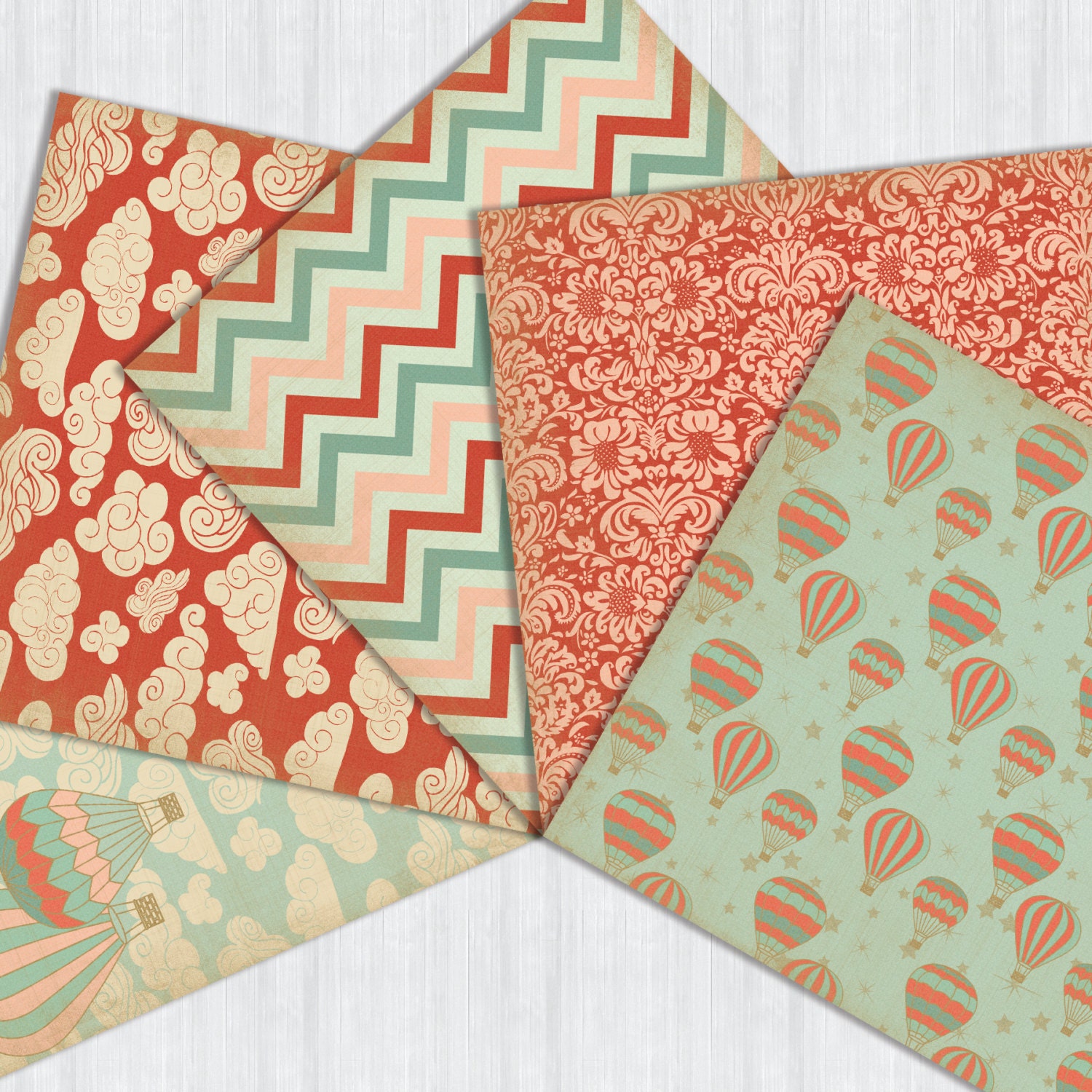 Vintage Balloons Digital Paper Pack Instant Download Hot Air | Etsy