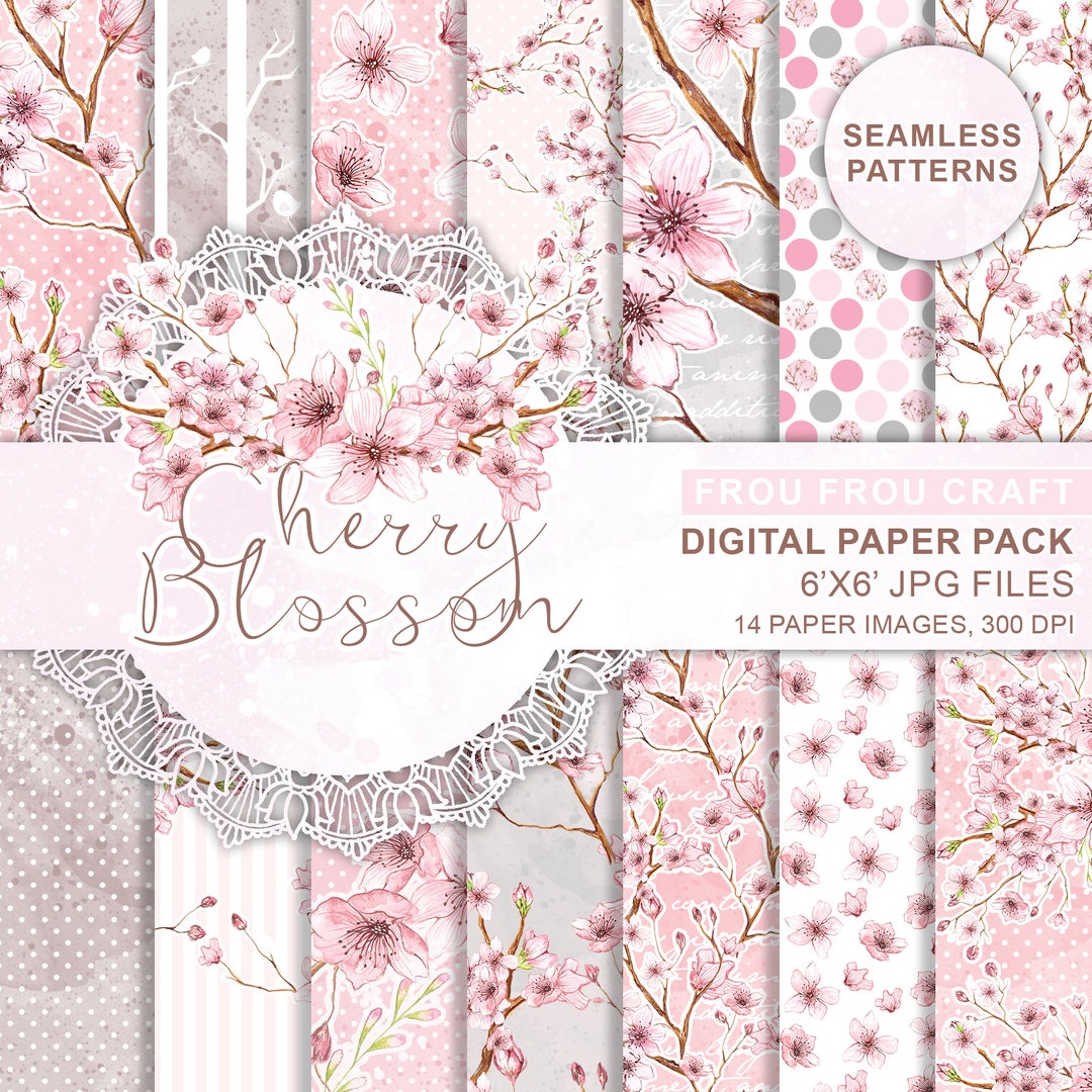 Cherry Blossom Digital Paper Pack Instant Download Spring Watercolor ...