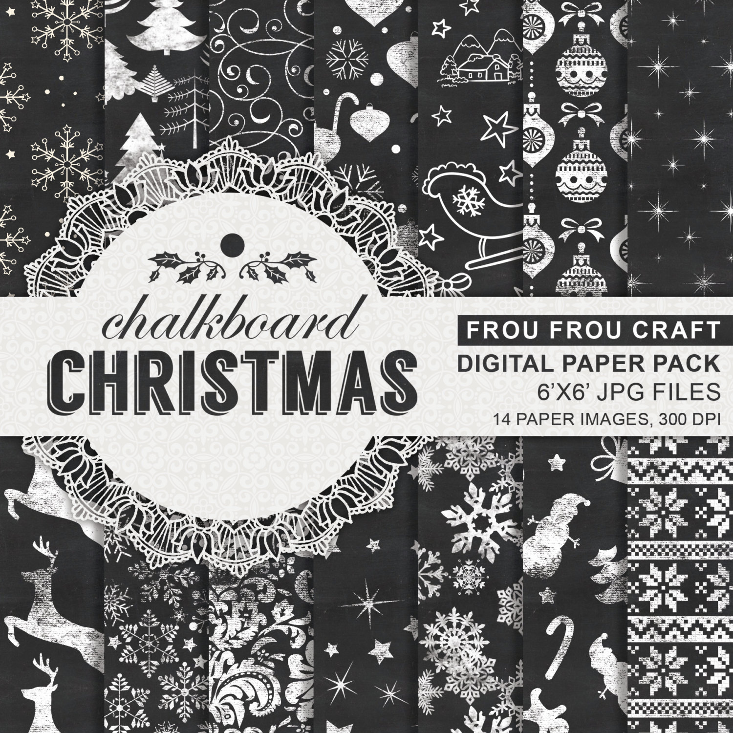 Chalkboard Christmas Digital Paper Pack Instant Download - Etsy