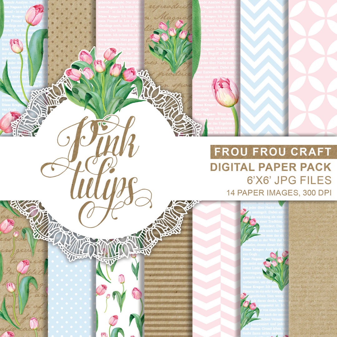 Pink Tulips Watercolor Spring Flowers Digital Paper Pack Instant ...