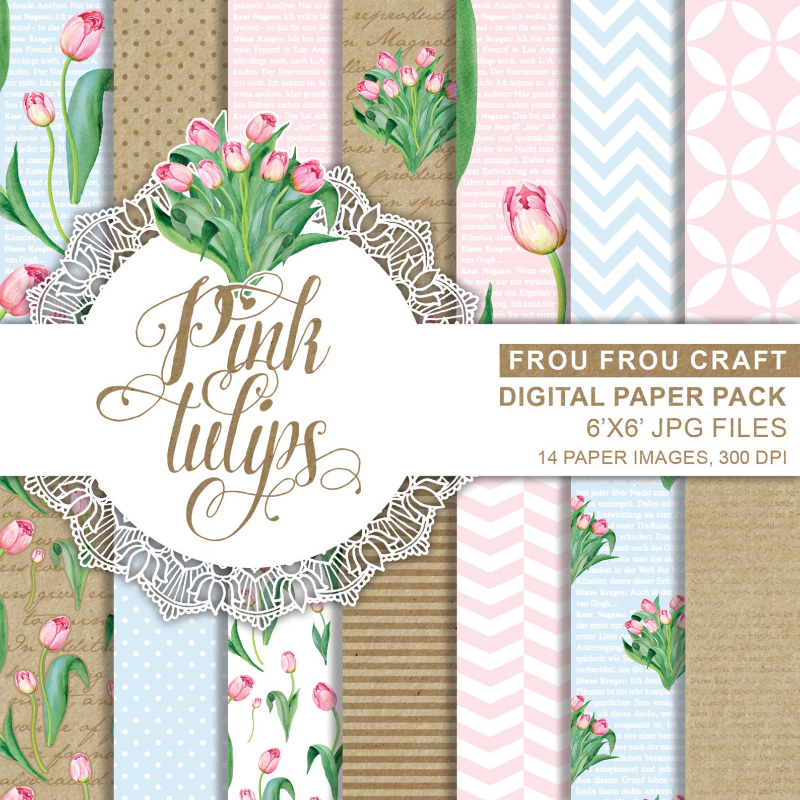 Pink Tulips Watercolor Spring Flowers Digital Paper Pack - Etsy