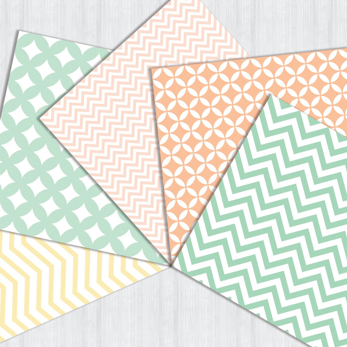 Mint and Peach Geometric Digital Paper Pack Instant Download | Etsy
