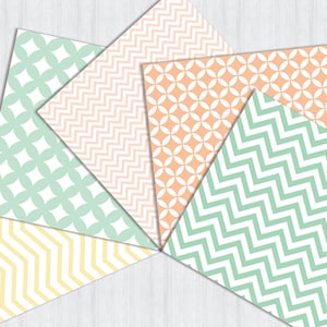 Mint and Peach Geometric Digital Paper Pack Instant Download Polka Dots ...