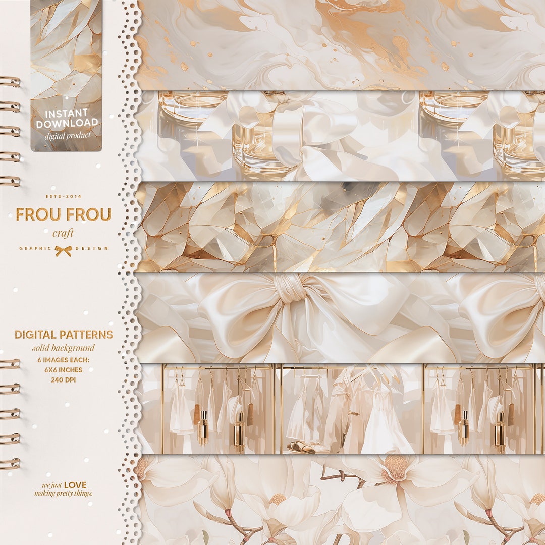 Soft Neutral Digital Paper Pack, Girly Beauty Fashion Seamless Patterns ...