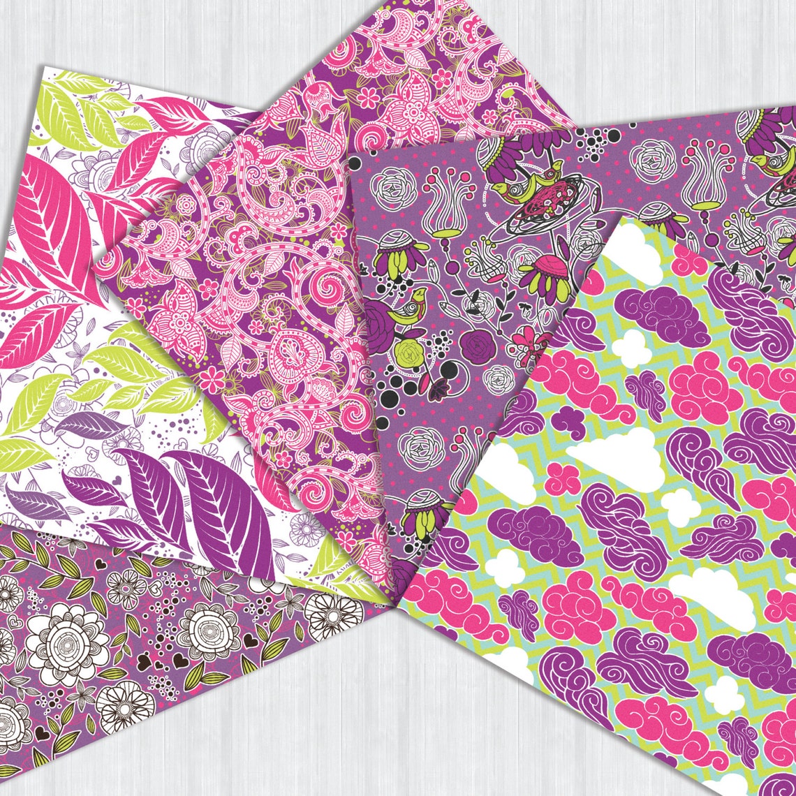 Pink Purple Digital Paper Pack Instant Download Bright Colors - Etsy