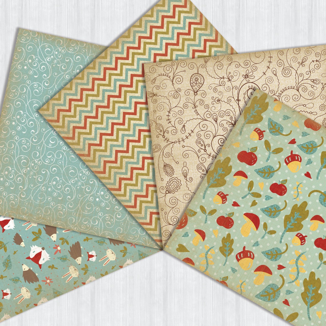 Vintage Forest Digital Paper Pack Instant Download Green Blue | Etsy