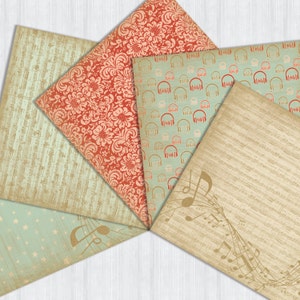 Retro Music Digital Paper Pack Instant Download Red Pink Mint Green ...