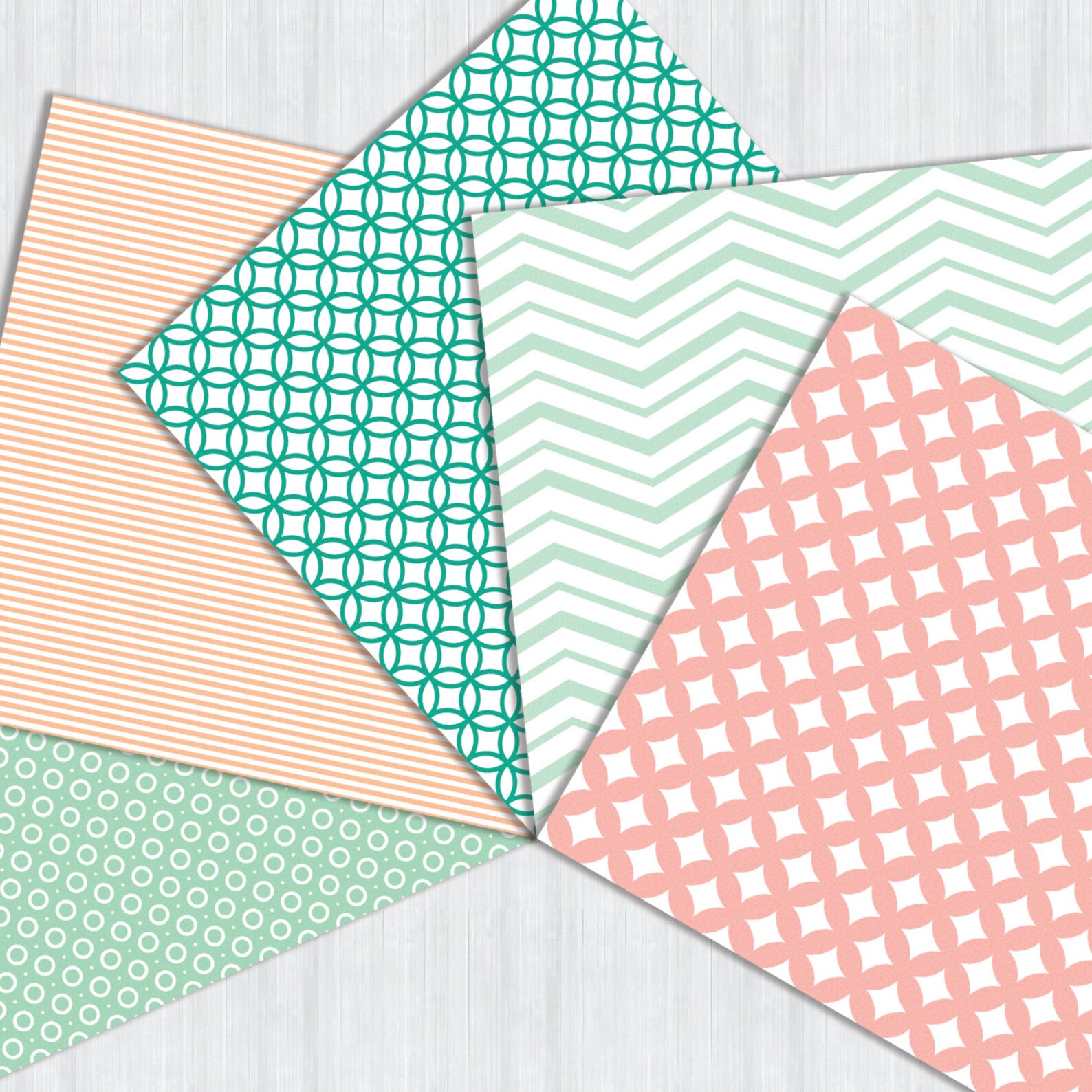 Mint and Peach Geometric Digital Paper Pack Instant Download | Etsy