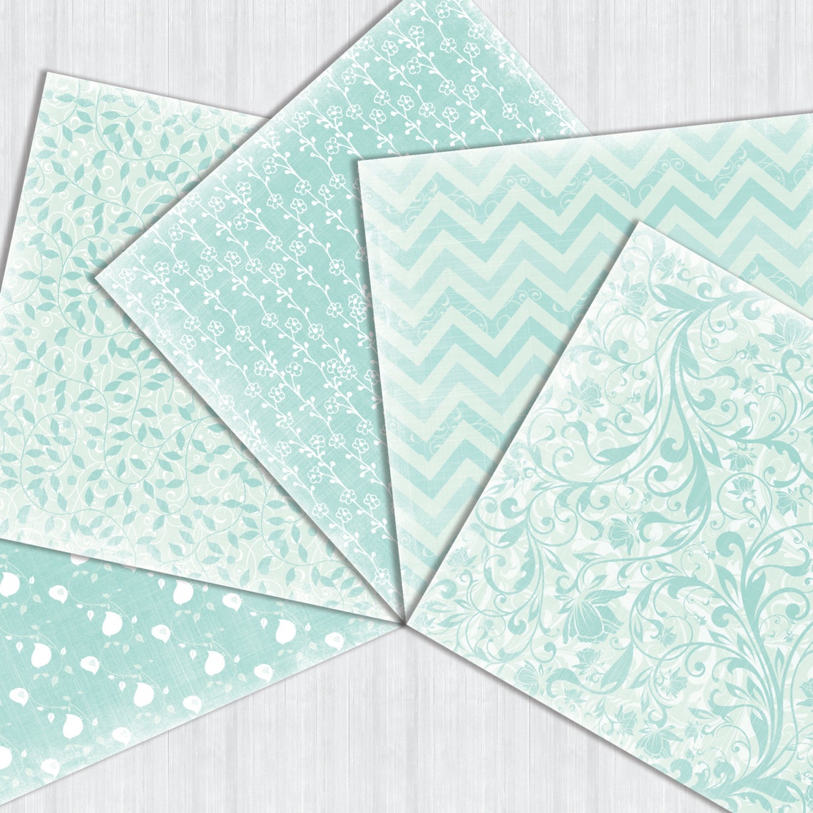 Blue Floral Digital Paper Pack Instant Download Aqua Mint - Etsy
