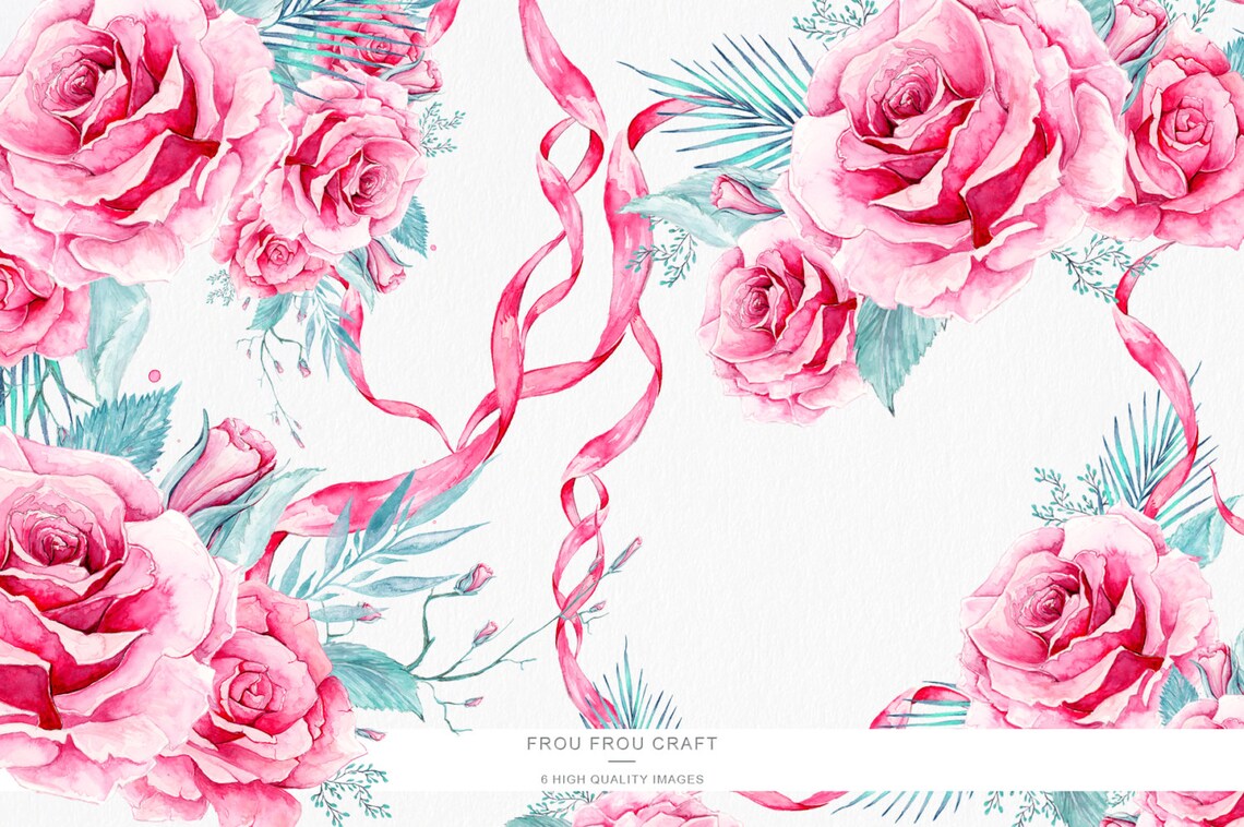 Watercolor Roses Clipart Valentine Flowers Handpainted Floral - Etsy