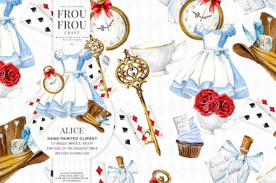 Alice in Wonderland Clipart Alice Clip Art Watercolor Alice | Etsy