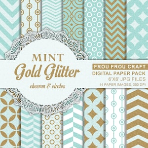 Geometric Mint Digital Paper Pack Instant Download Circles Chevron Gold ...