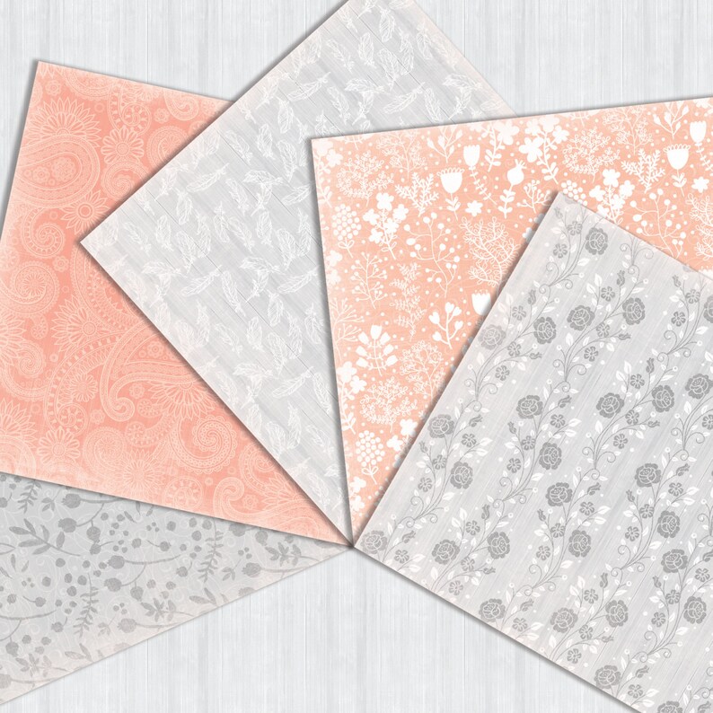 Peach Silver Digital Paper Pack Instant Download Grey Pink Vintage Wood ...