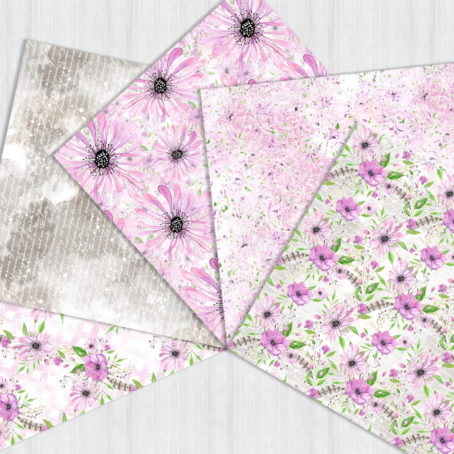 Watercolor Flowers Digital Paper Pack Seamless Pattern Purple - Etsy