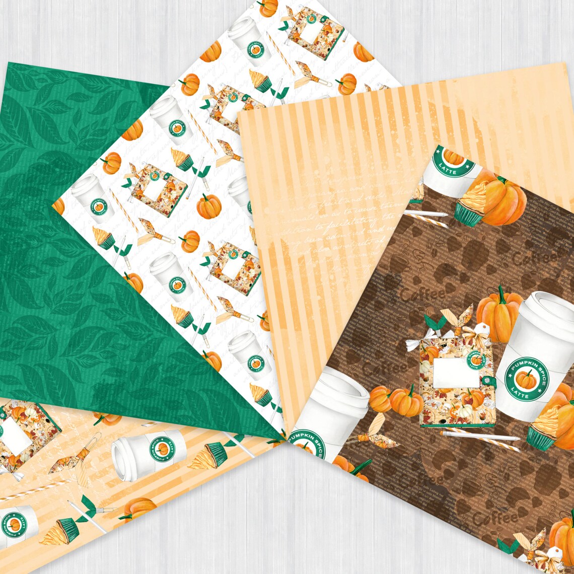 Coffee Paper Pack Pumpkin Digital Backgrounds Pumpkin Spice Latte ...