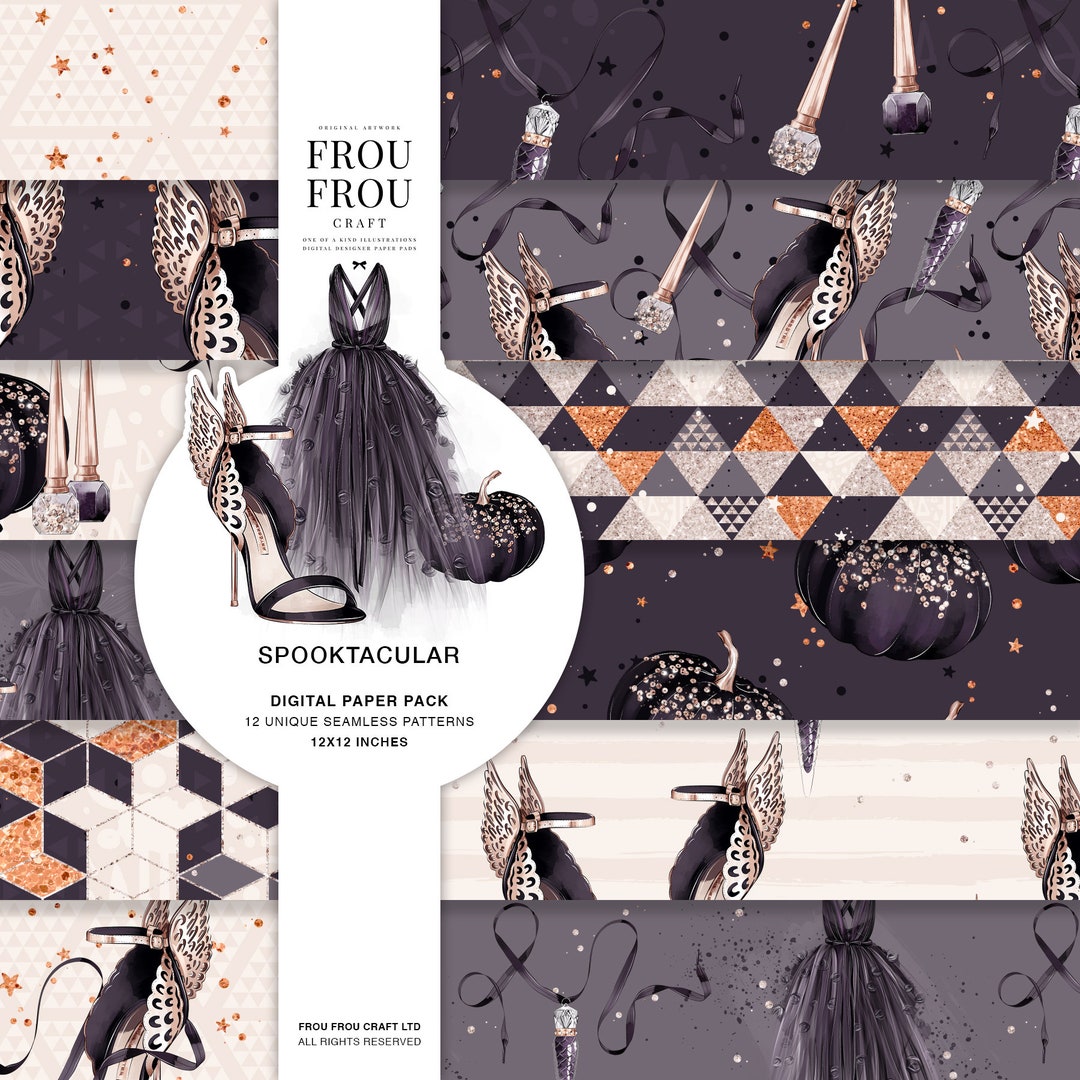 Halloween Paper Pack, Glitter Digital Seamless Patterns Fall Surface ...