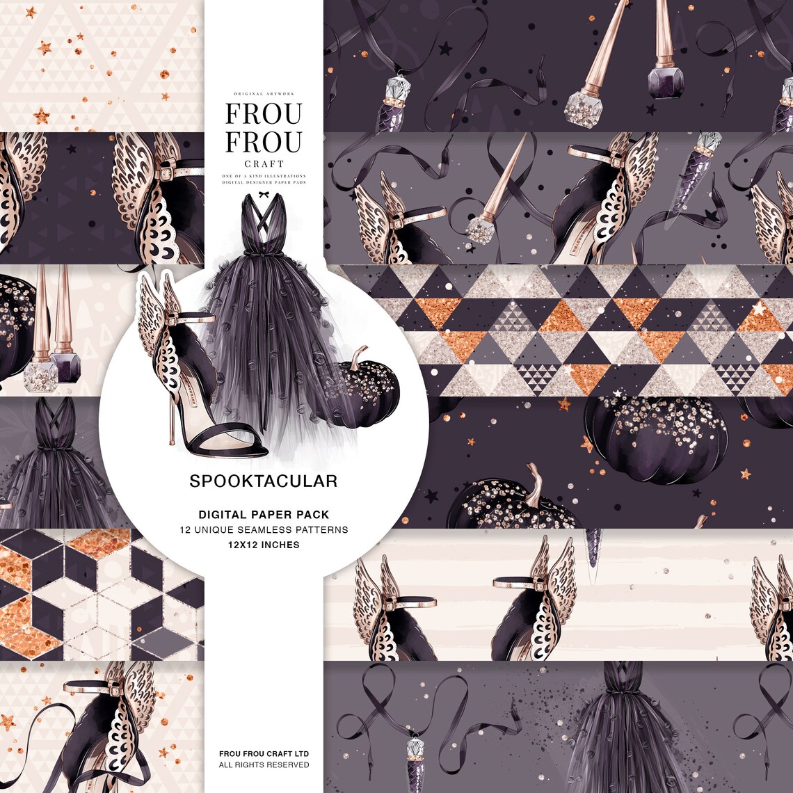 Halloween Paper Pack Glitter Digital Seamless Patterns Fall | Etsy